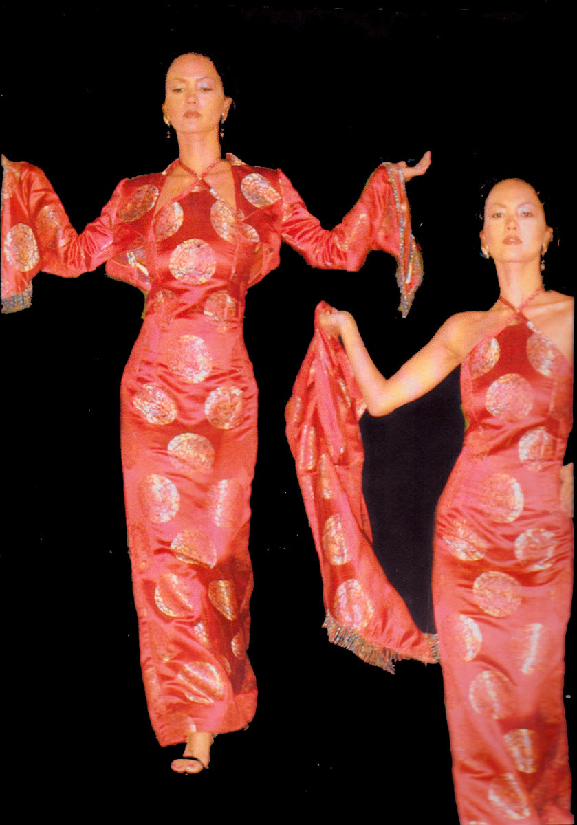 'Geisha Girl' Satin Jacquard Gown & Jacket Set – Ange Style Studio